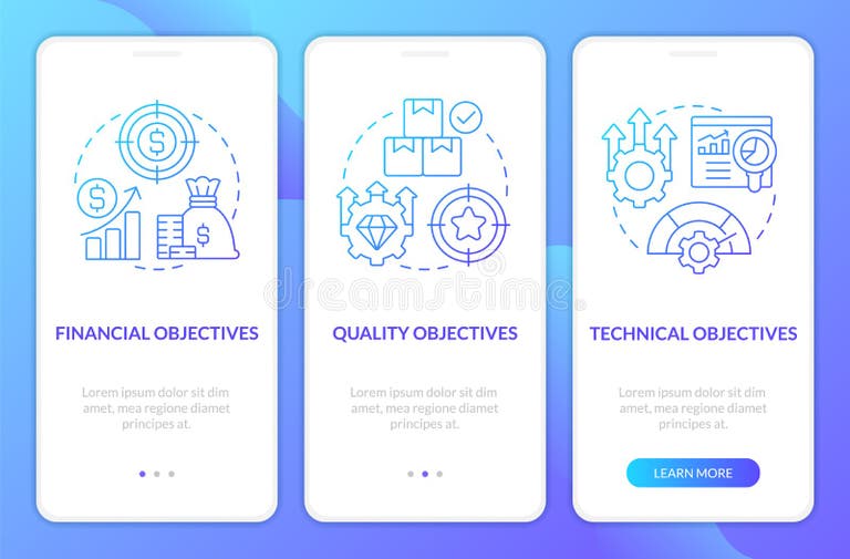 Objectives in Project Management Blue Gradient Onboarding Mobile App Screen Stock Vector ...