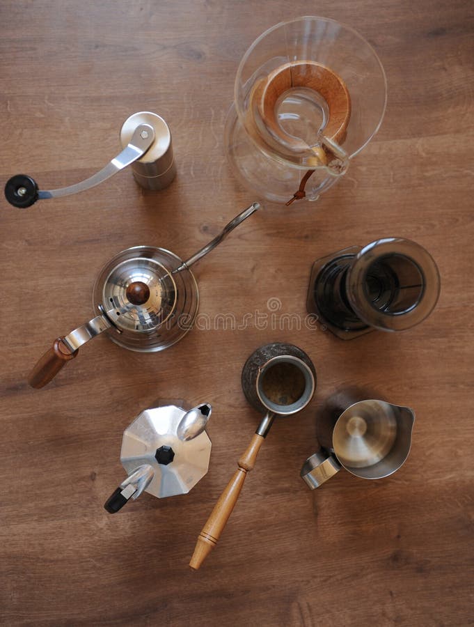 Objects for Alternative Coffee Brewing on Brown Wooden Surface Stock ...