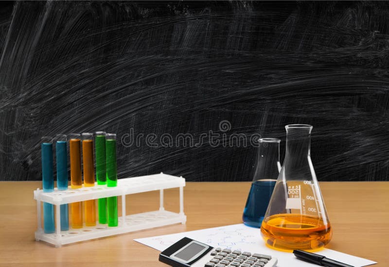 Glass Laboratory Flasks on Background Stock Photo - Image of biology ...