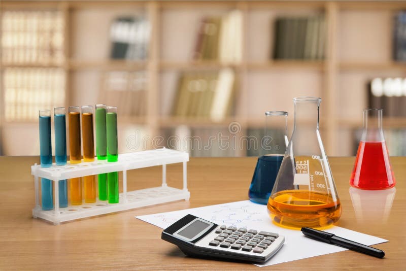 Glass Laboratory Flasks on Background Stock Photo - Image of biology ...
