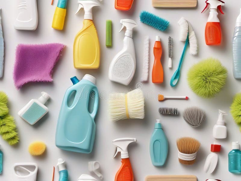 Objects and cleaning items stock illustration. Illustration of shelving ...