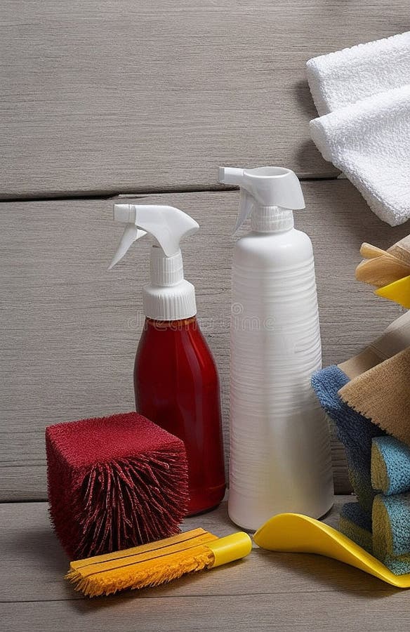 Objects and cleaning items stock illustration. Illustration of bottle ...