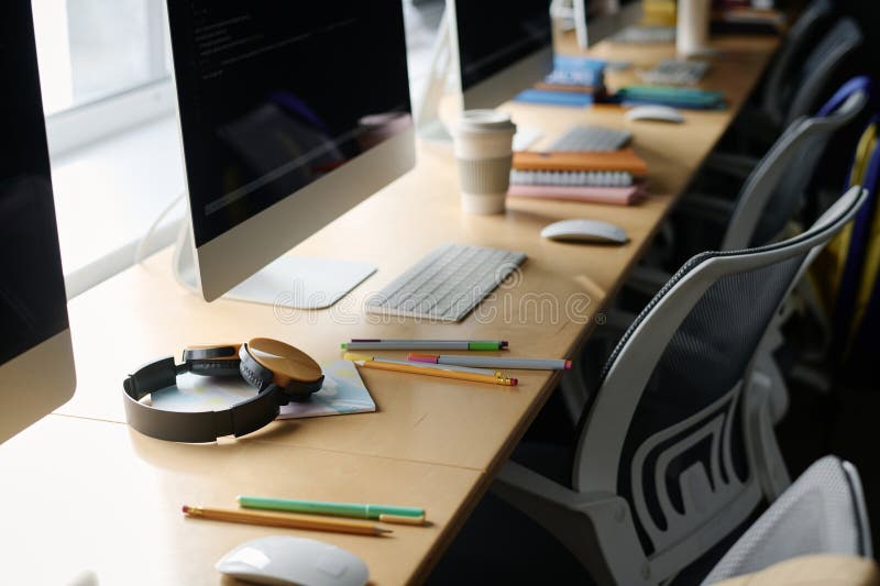 Objects on Desk in Computer Science Classroom Stock Photo - Image of ...