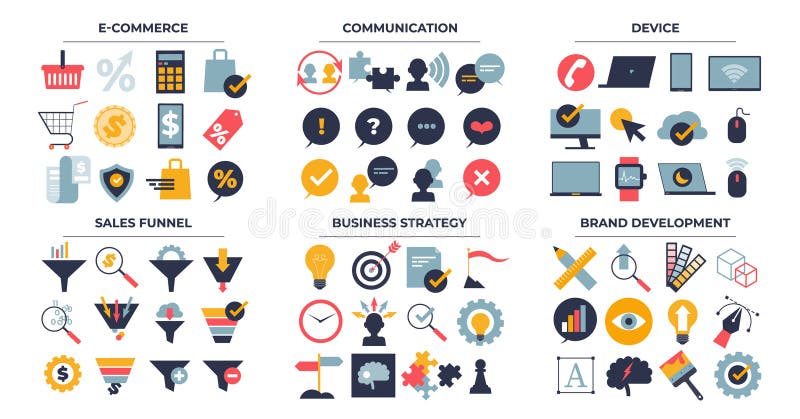 Objects for Digital Marketing and Sales Business Outline Collection Set Stock Vector ...