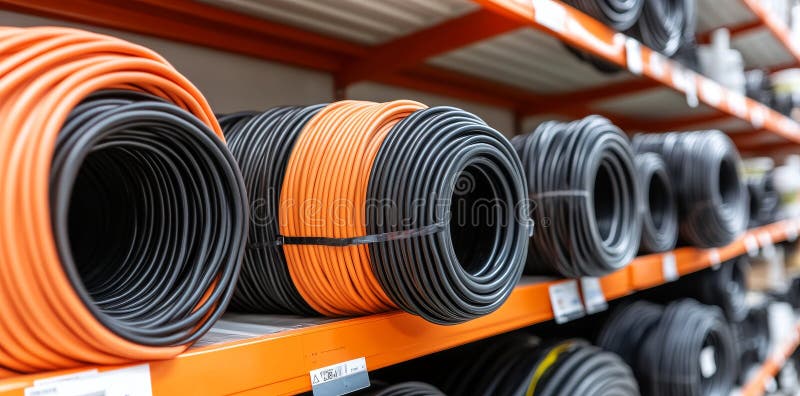 Objects Displayed in Hardware Store Aisles Include Large Orange Cable ...