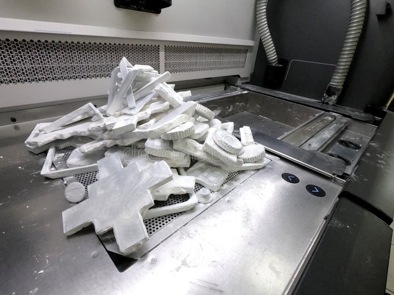 Objects and Models Printed on Industrial 3D Printer from White Plastic ...