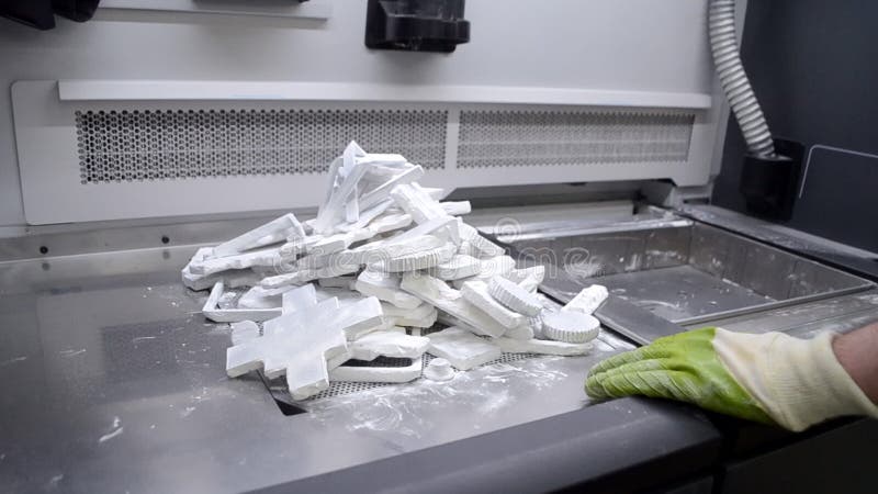 Objects and Models Printed on Industrial 3D Printer from White Plastic ...