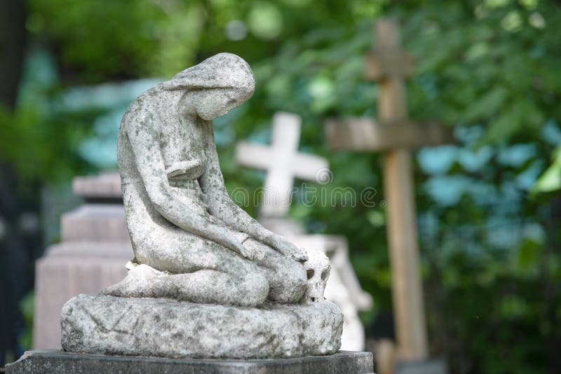 Grave Monument in the Cemetery, in the Summer, Surrounded by Green ...