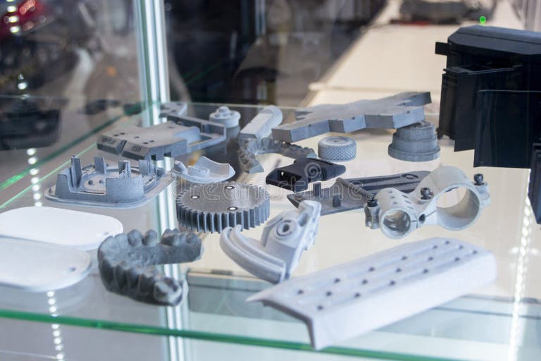 Objects Printed 3D Printer from Molten Plastic Powder. Different Models ...