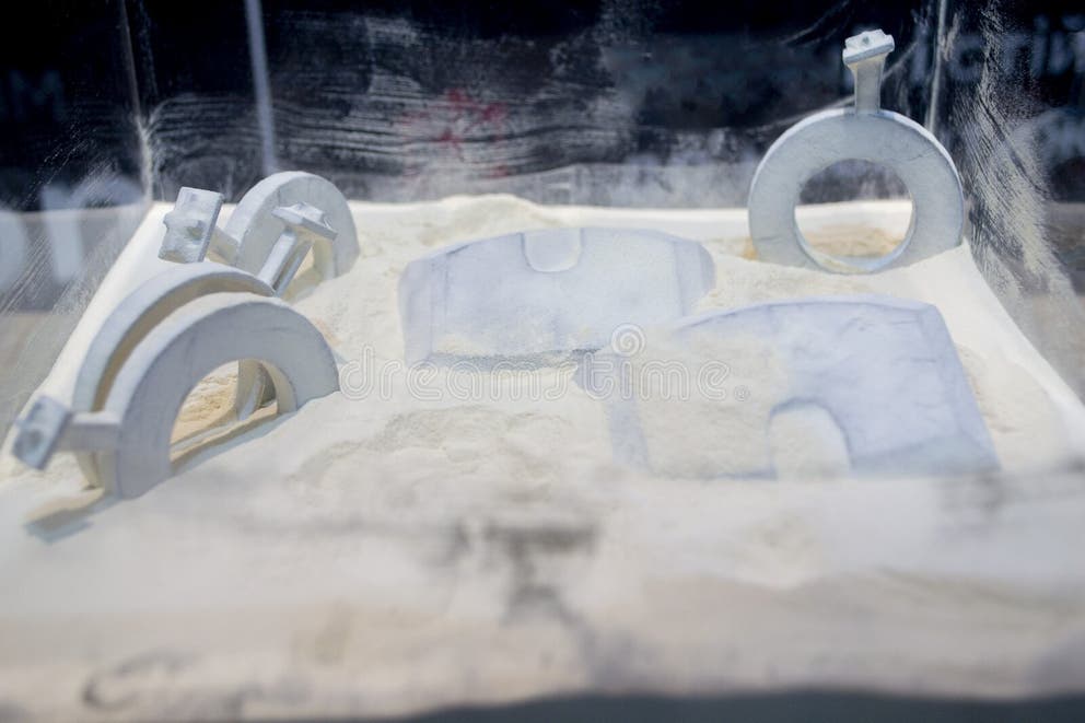 Objects Printed 3D Printer from Powdered Polyamide Lying White ...