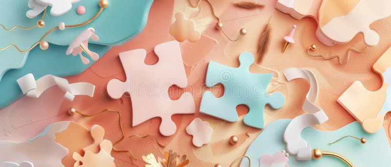 Objects in a Puzzle Jigsaw. Objects Flying in Space. Modern ...