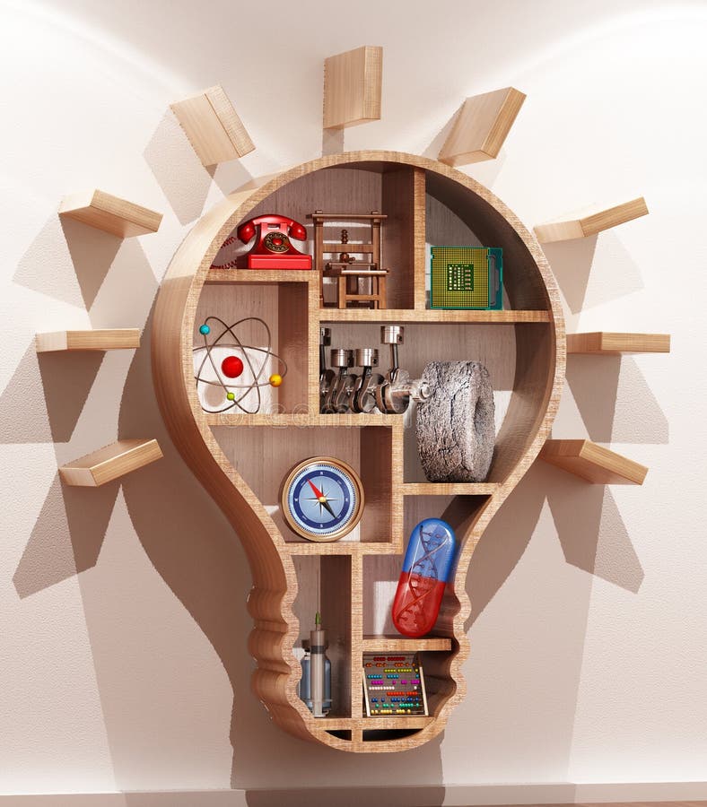 Objects Representing Important Inventions in History Standing on ...