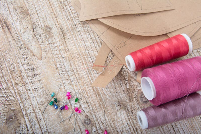 Objects for Sewing Clothes. Roulette, Coil, and Patterns on the Table ...