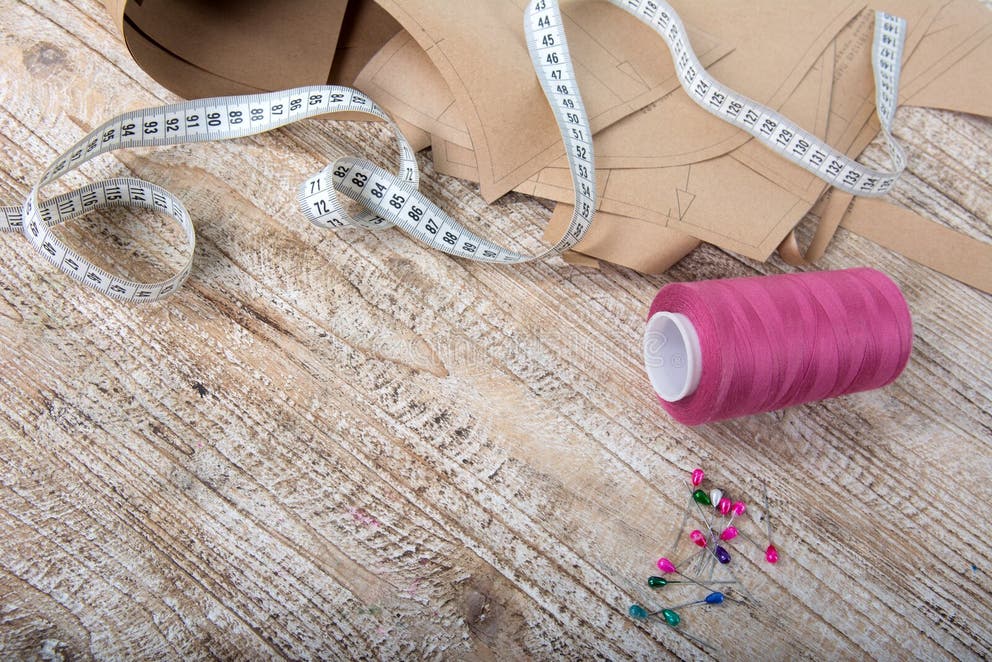 Objects for Sewing Clothes. Roulette, Coil, and Patterns on the Table ...