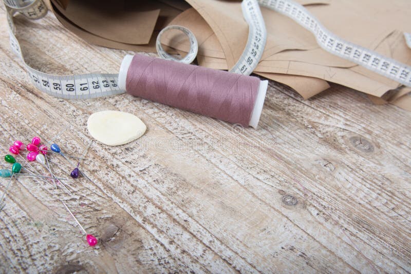 Objects for Sewing Clothes. Roulette, Coil, and Patterns on the Table ...