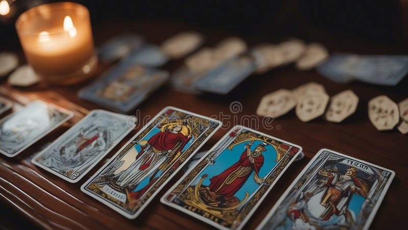 Objects on a Table a Handset a Stack of Tarot Cards Down on a Table ...