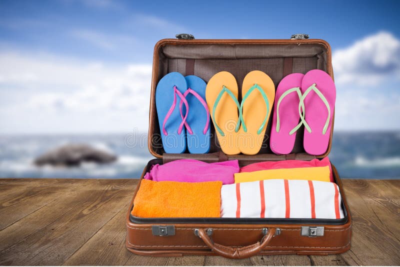 Retro Suitcase with Travel Objects on Background Stock Image - Image of ...