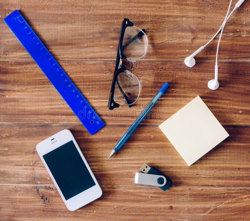 Objects on Wood Table stock photo. Image of advertising - 93818974