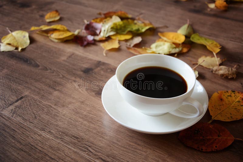 Objects on a Wooden Table a Cup of Coffee and a Book Stock Photo ...