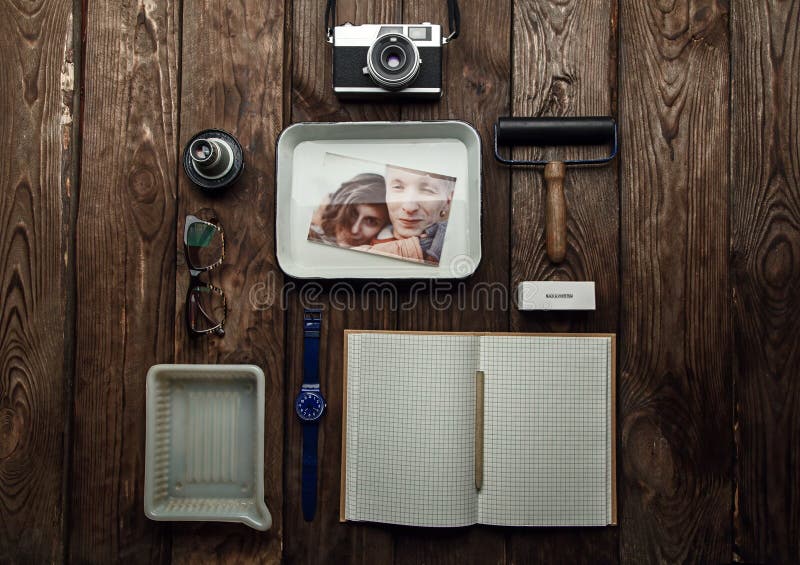 Objects at Workplace of Photographer Stock Image - Image of background ...