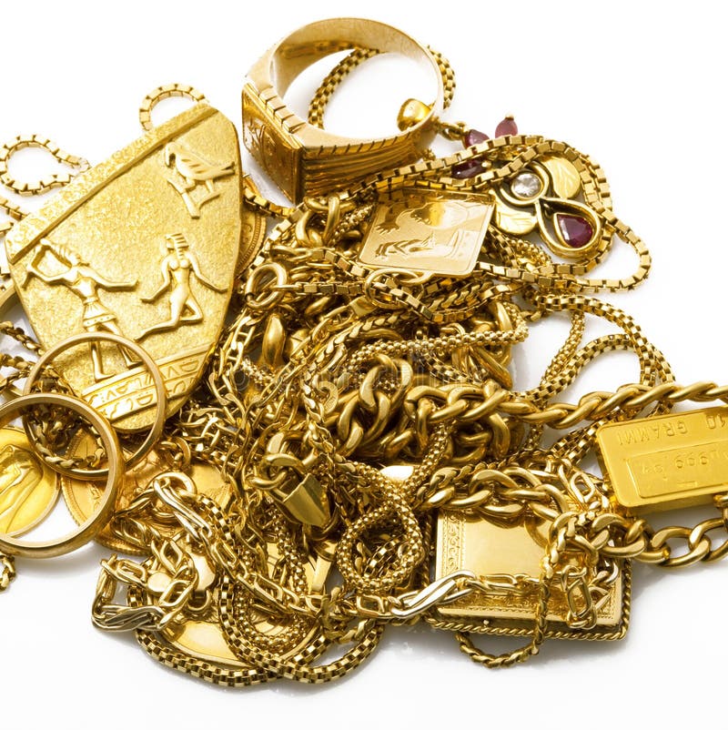 Objetos Del Oro En El Fondo Blanco Foto de archivo - Imagen de anillo ...