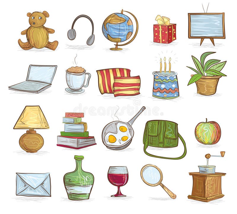 Objetos domésticos ilustração do vetor. Ilustração de planta - 7550289