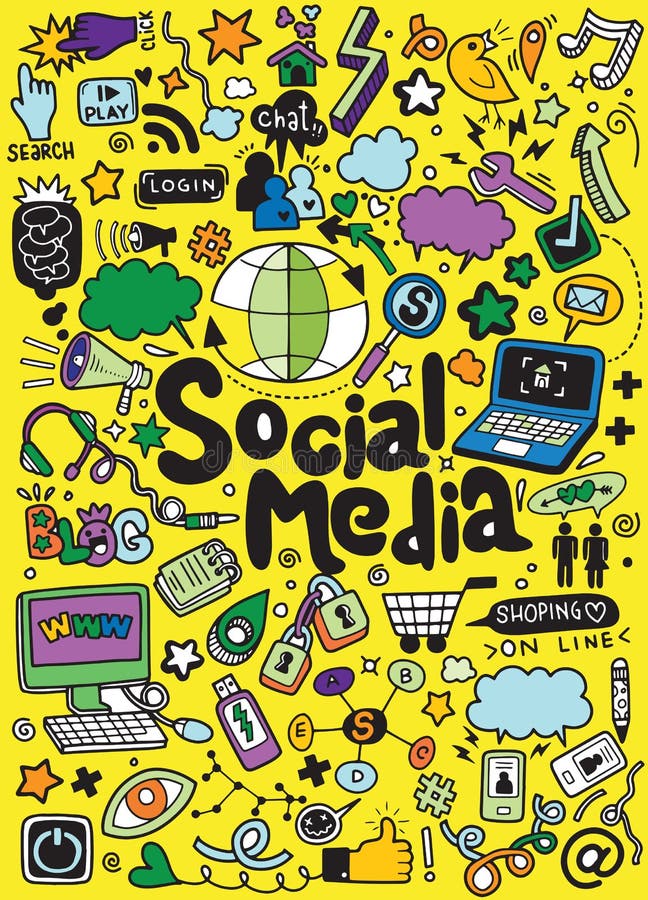 Objetos Y Símbolos En El Medios Elemento Social Ilustración del Vector ...