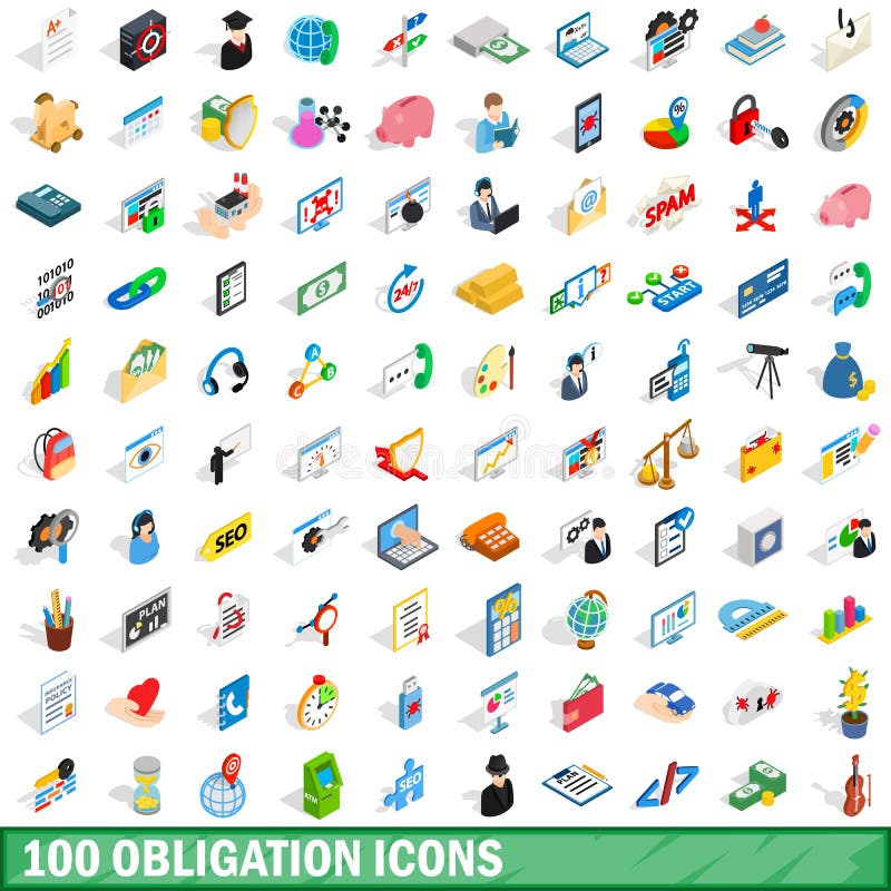 100 Obligation Icons Set, Isometric 3d Style Stock Vector - Illustration of loyalty, idea: 143330969