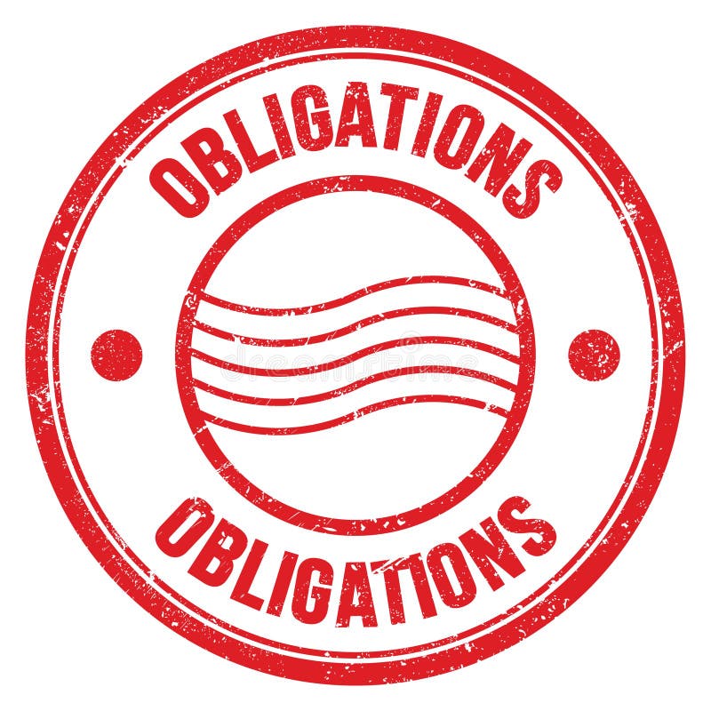 OBLIGATIONS Text Written on Red Round Postal Stamp Sign Stock ...