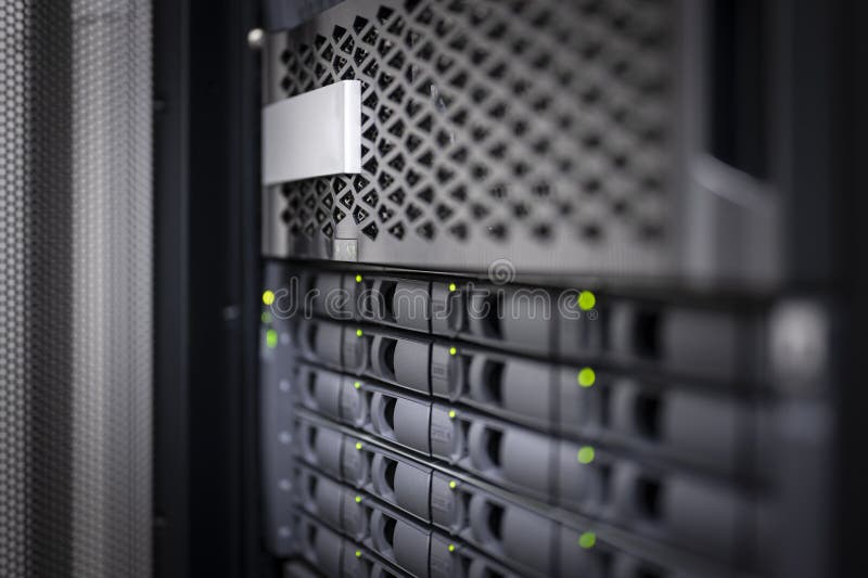 Oblique Perspective on a Network Storage Device with Many Hard Drives ...