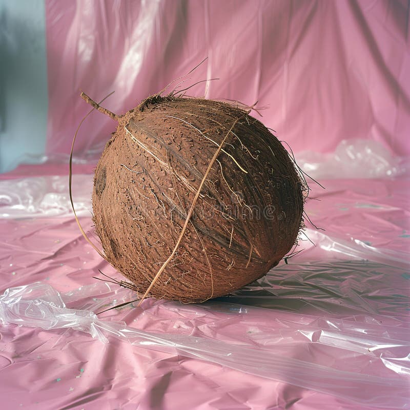 Oblique View of a Coconut on a Plastic Table Stock Illustration ...