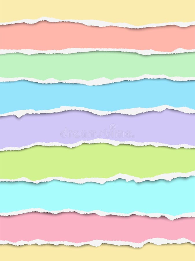 Oblong Torn Paper Strips of Different Pastel Colors Placed One Under ...
