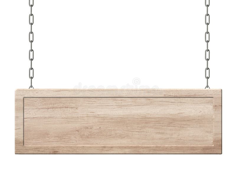 Oblong Wooden Board with Frame Made of Light Wood Hanging on Chains ...