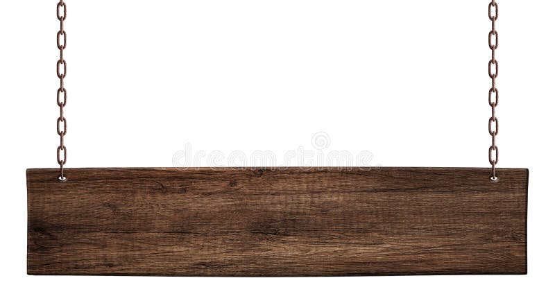 Oblong Wooden Board Made of Dark Wood Hanging on Chains Stock Photo ...
