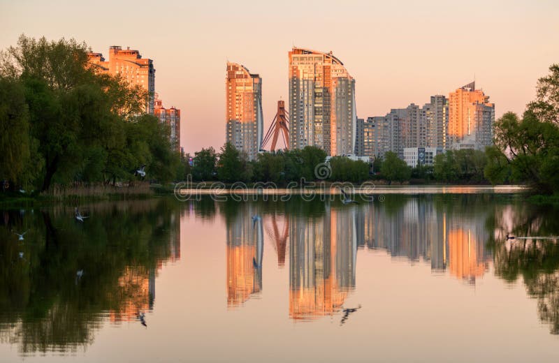 Obolon. Kyiv Landscape at Sunset Editorial Stock Photo - Image of kiev ...