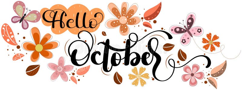 October illustrated banner stock illustration. Illustration of floral ...