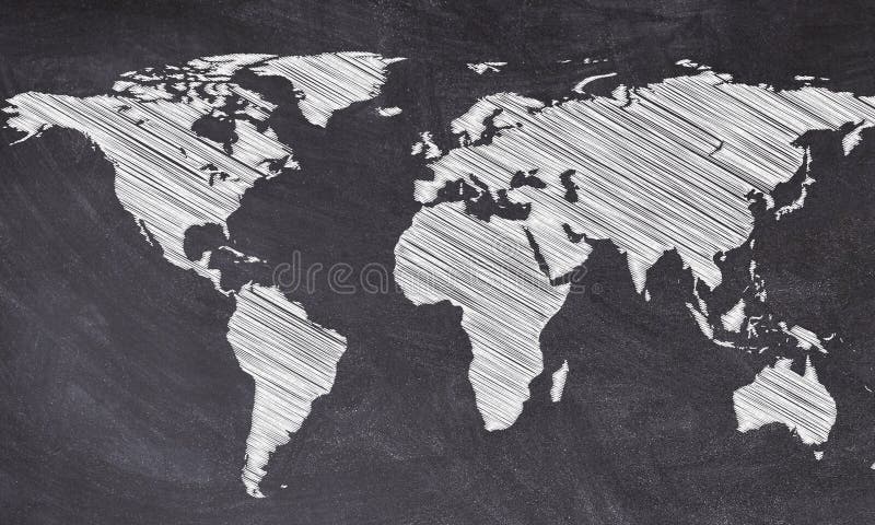 Chalk Drawing on a White Board of World Map. Stock Illustration ...