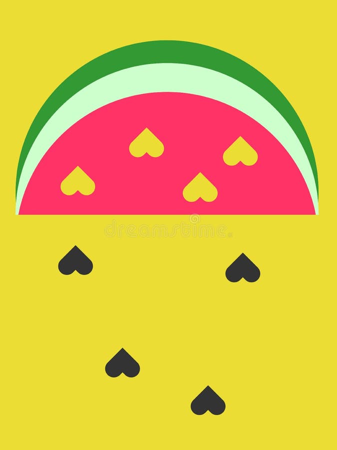 Illustration of Watermelon with Heart Seeds. Summer Tropical Fruit ...