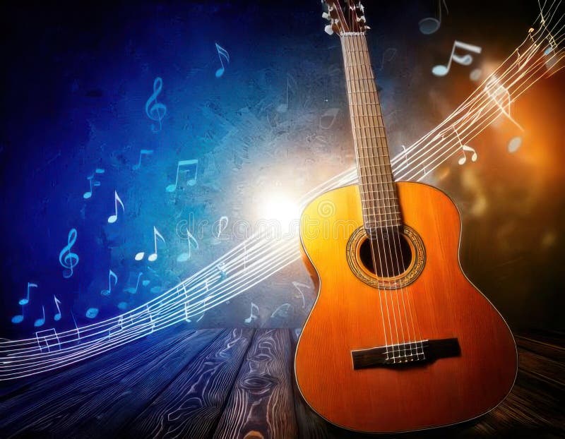 Obra De Una Guitarra Con Notas Musicales Stock de ilustración ...