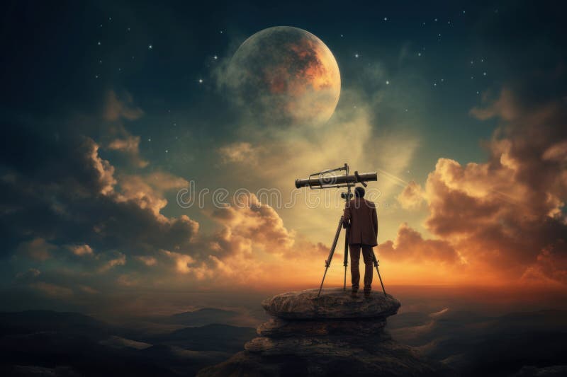 Observant Man Telescope Sky. Generate Ai Stock Image - Image of romance ...