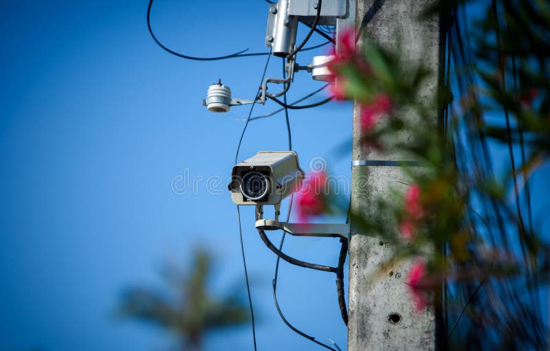 Observation Camera on Wall of Building Stock Image - Image of control ...