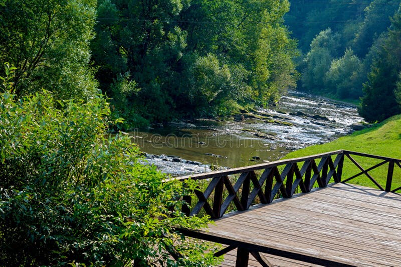 The Observation Deck Along the Mountain River Stock Photo - Image of ...