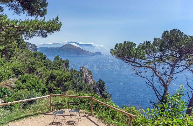 Observation Deck with 2 Armchairs on the Sea, Mountains and Pine Trees ...