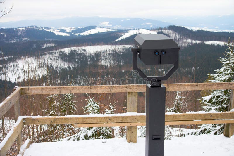 Observation Deck with Binoculars Overlooking a Mountain Landscape in ...
