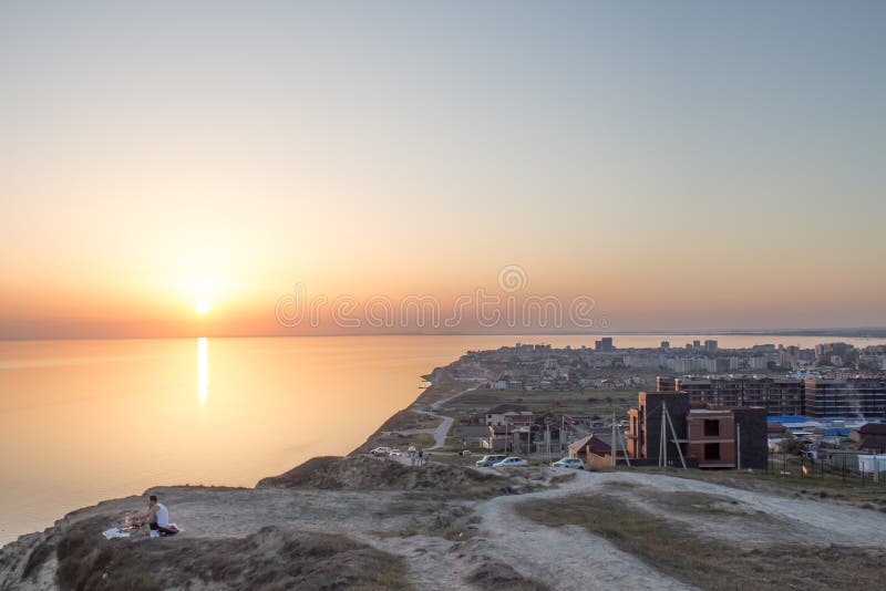 Observation Deck on a High Cliff with Ocean Views at Sunset, Evening ...
