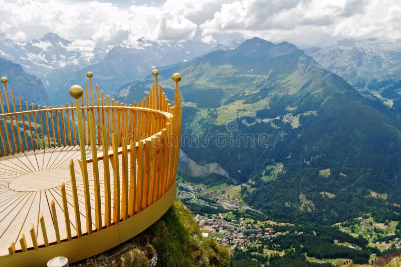 Observation Deck on Lookout, Viewpoint in Alps Mountains Stock Photo ...