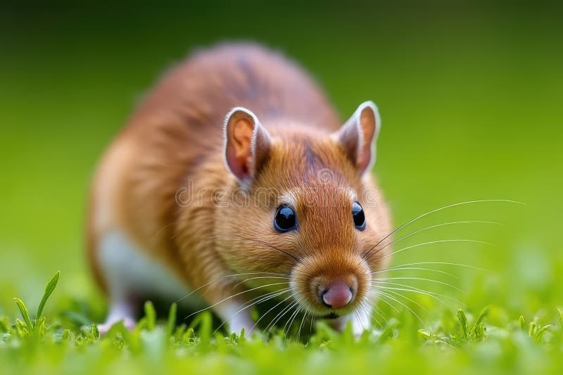Observation of a Grazing Brown Rat in Green Field Stock Illustration ...