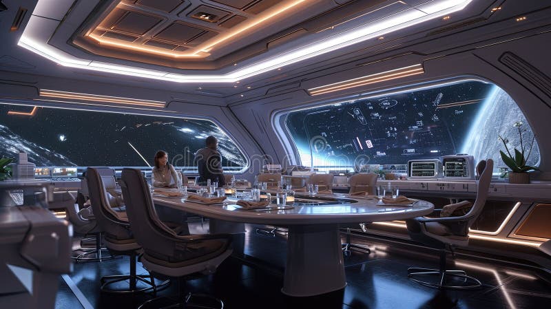 Observation Lounge in a Starship Stock Illustration - Illustration of ...