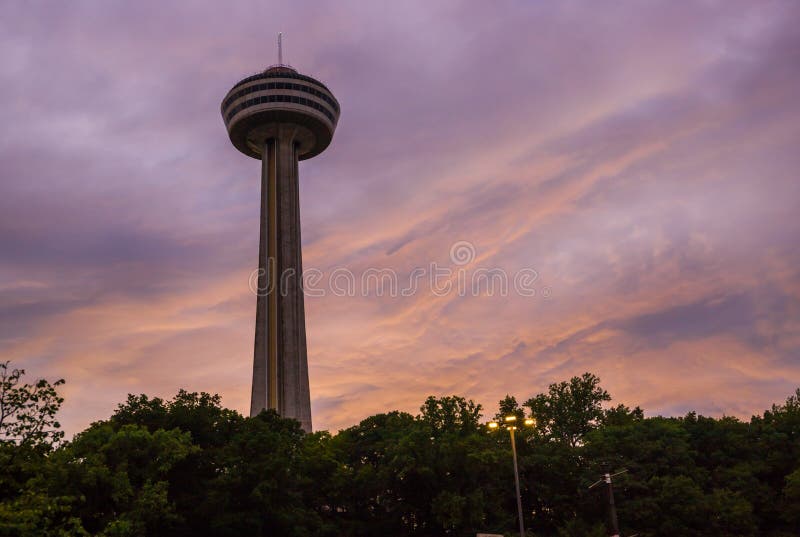 The Observation Tower and the Beautiful Sky in the at Sunset with Pink ...