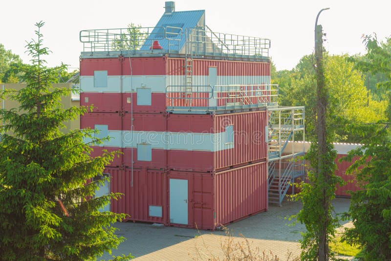 Observation Tower Made of Metal Construction Containers Stock Image ...